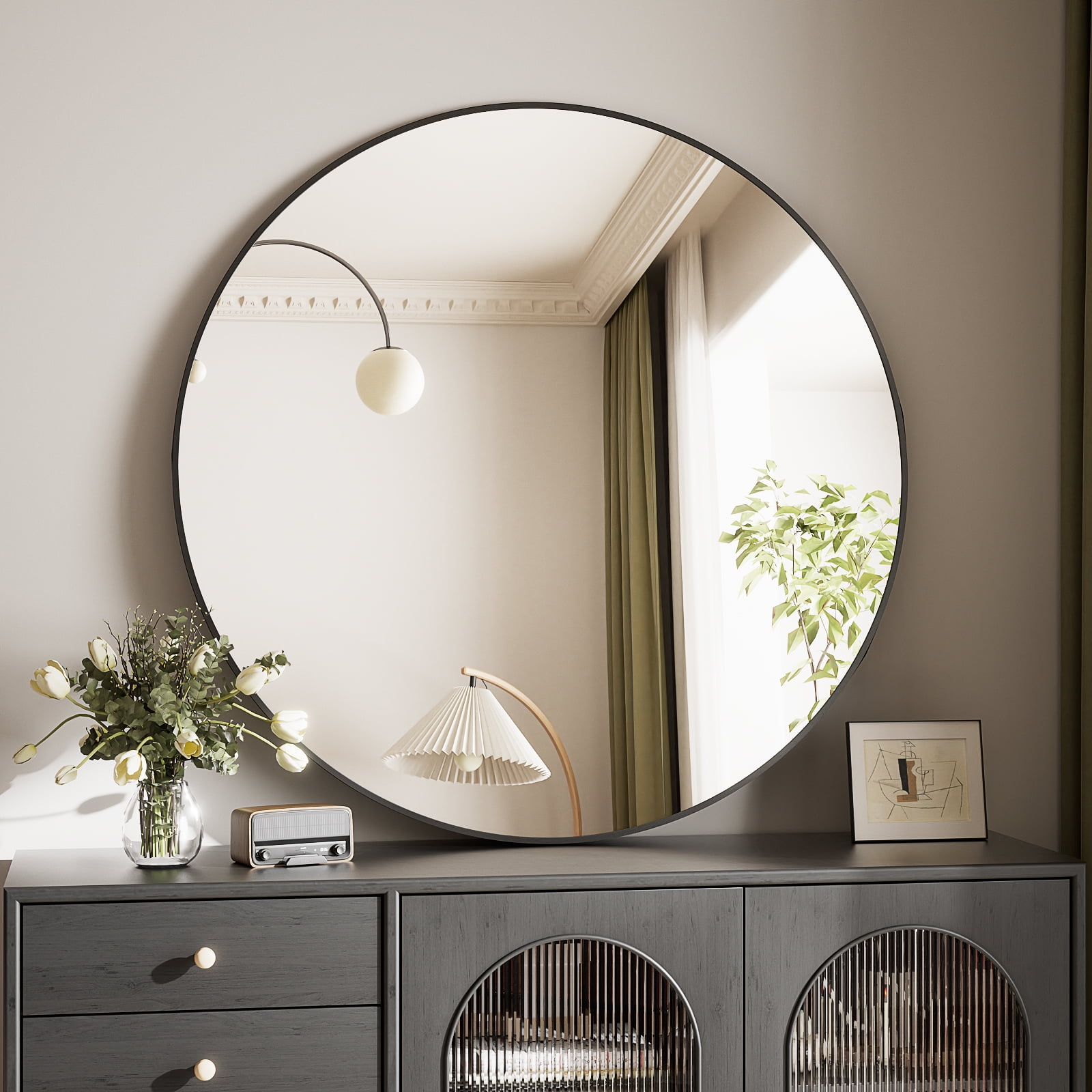 GRAHMCY 24 Black Round Bathroom Mirror - Glass - Walmart.com