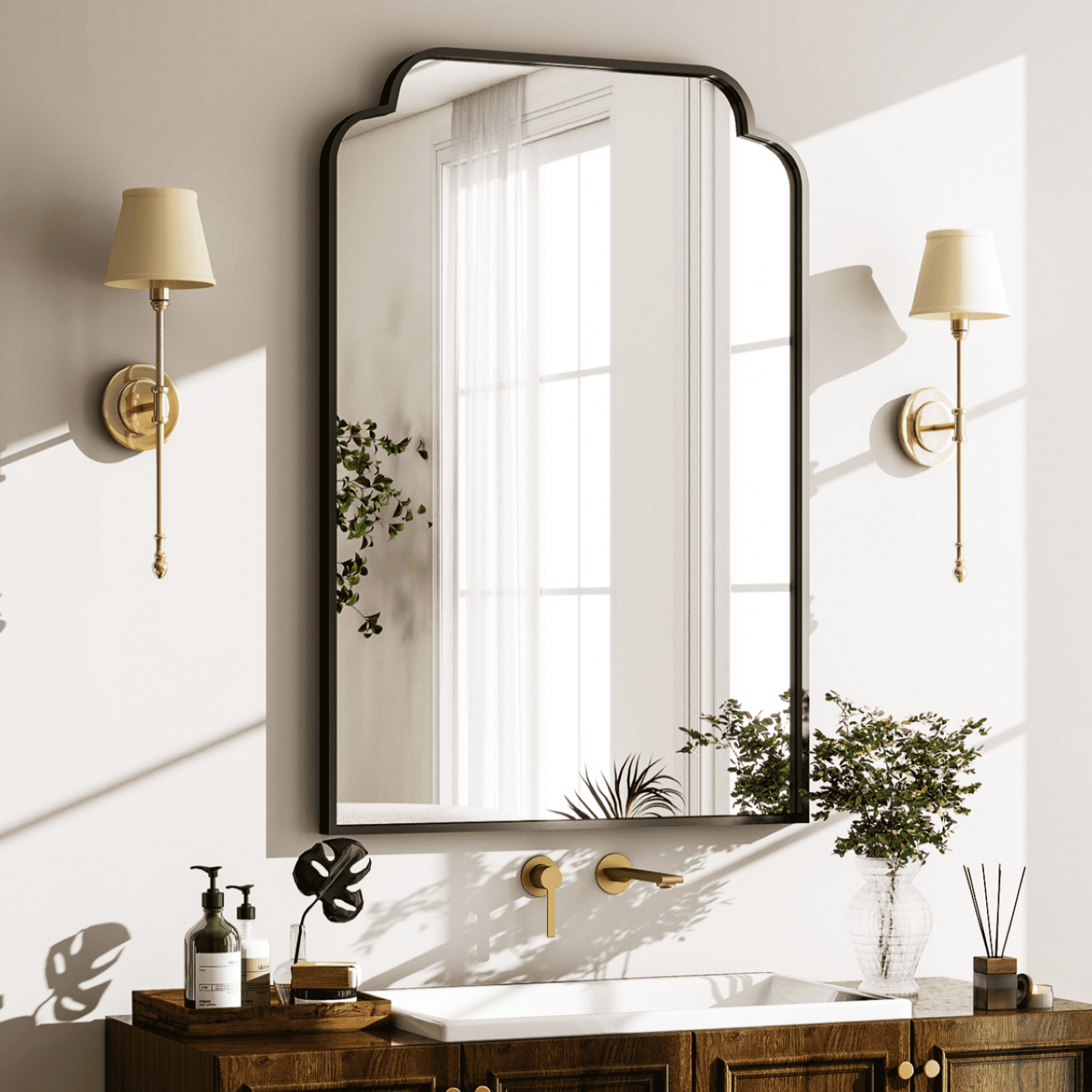 GRAHMCY 30"x20" Bathroom Mirror Arched Wall-Mounted Leaning Vanity ...