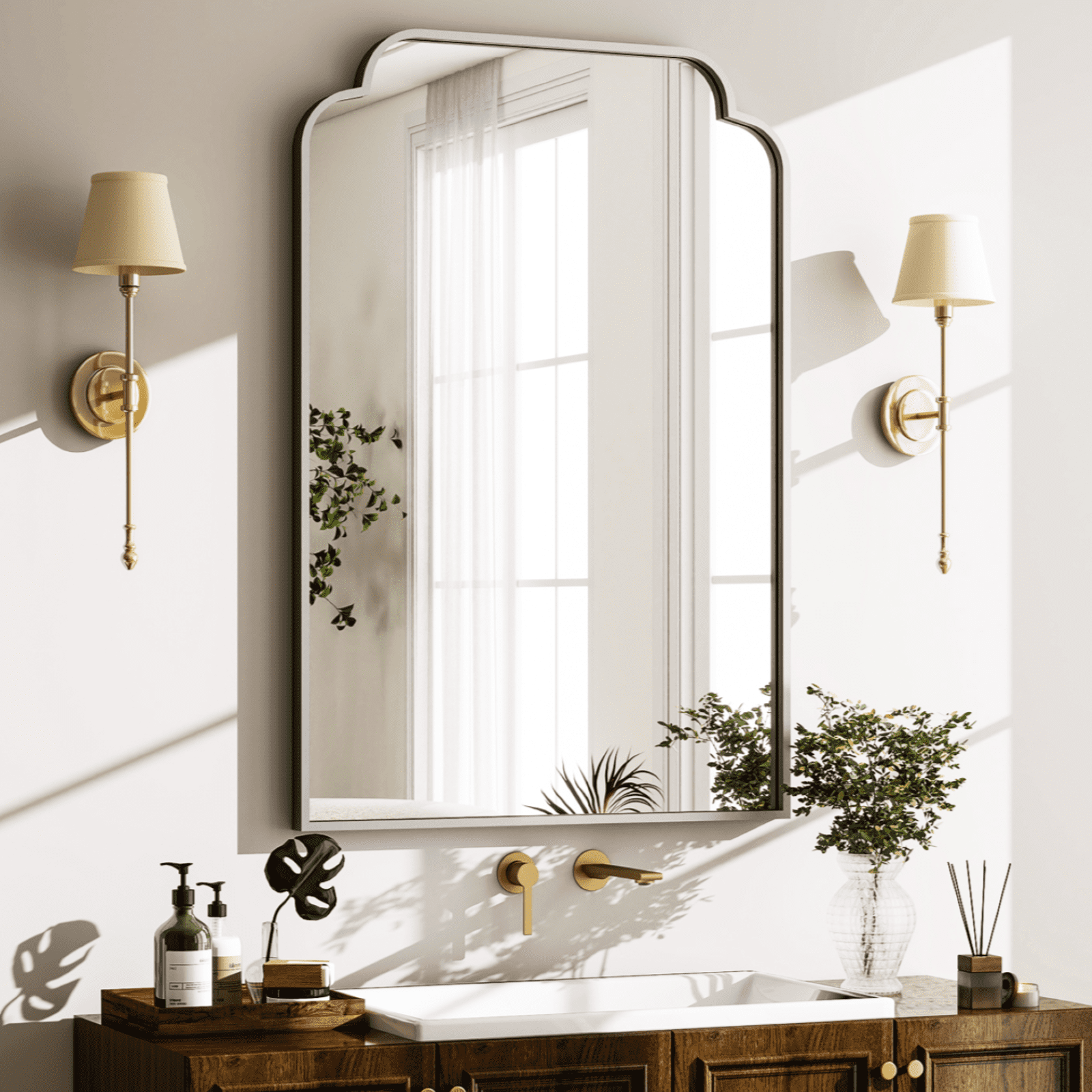 GRAHMCY 30"x20" Bathroom Mirror Arched Wall-Mounted Leaning Vanity ...