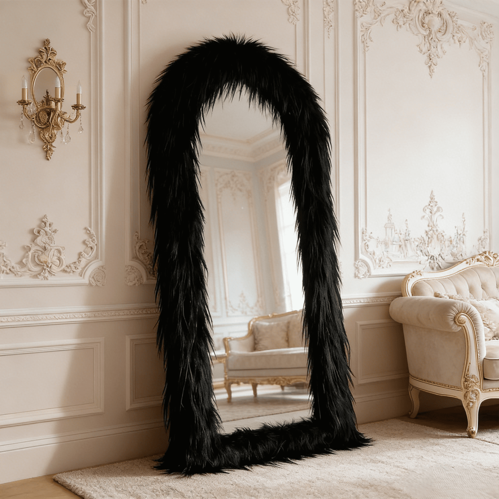 Puremirror 32"x71" Arched Full Length Floor Mirror Soft Fur Framed Wall ...