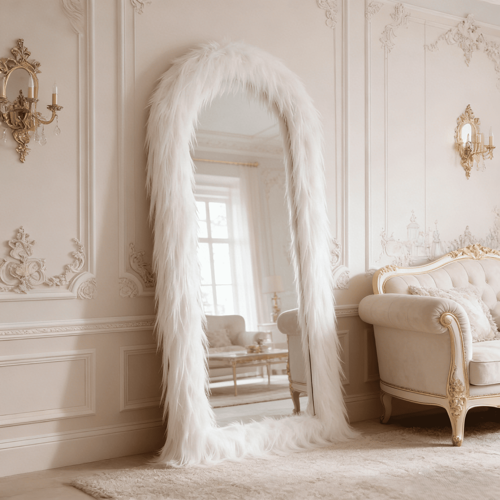 Puremirror 32"x71" Arched Full Length Floor Mirror Soft Fur Framed Wall ...