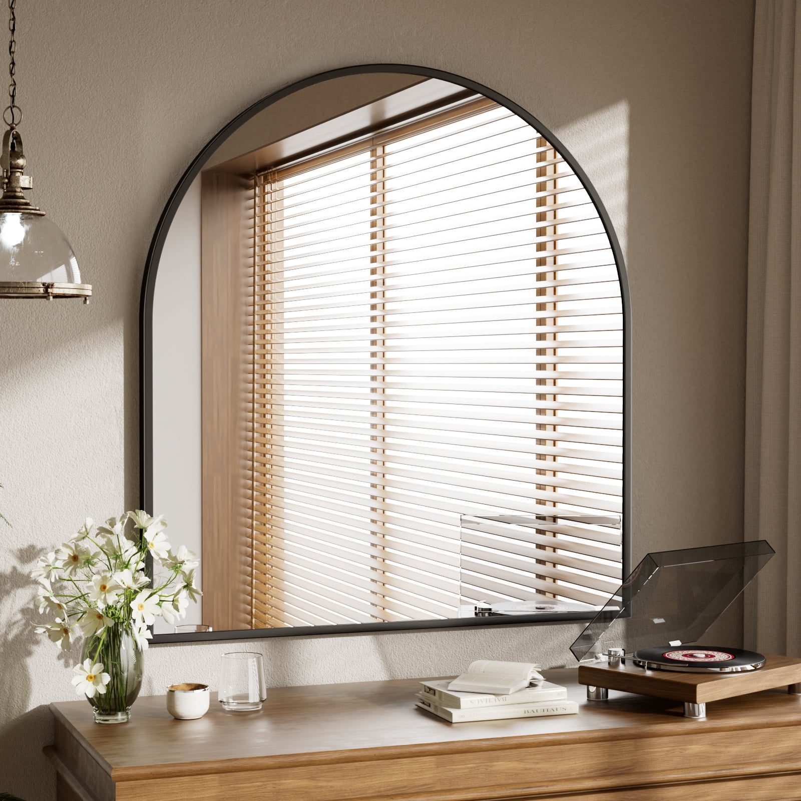 GRAHMCY 34"x32" Arched Bathroom Mirror Wall Mirror With Aluminum Alloy ...