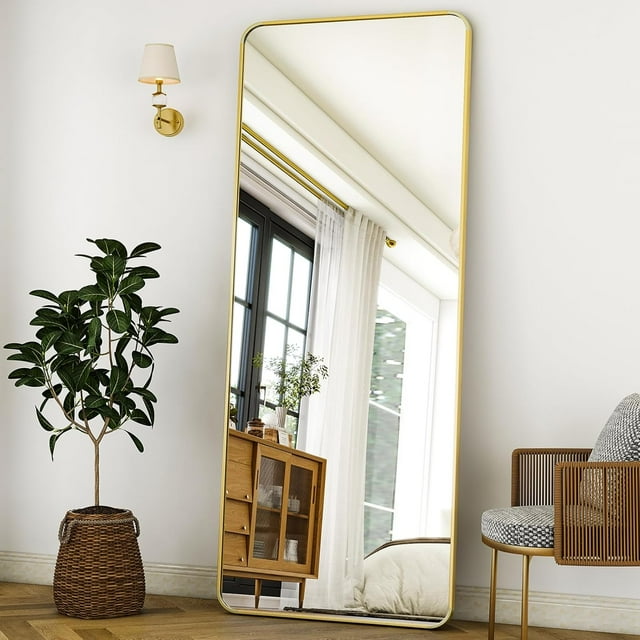 GRAHMCY 64"x 21" Rectangle Full Body Mirror with Round Edge,Gold ...