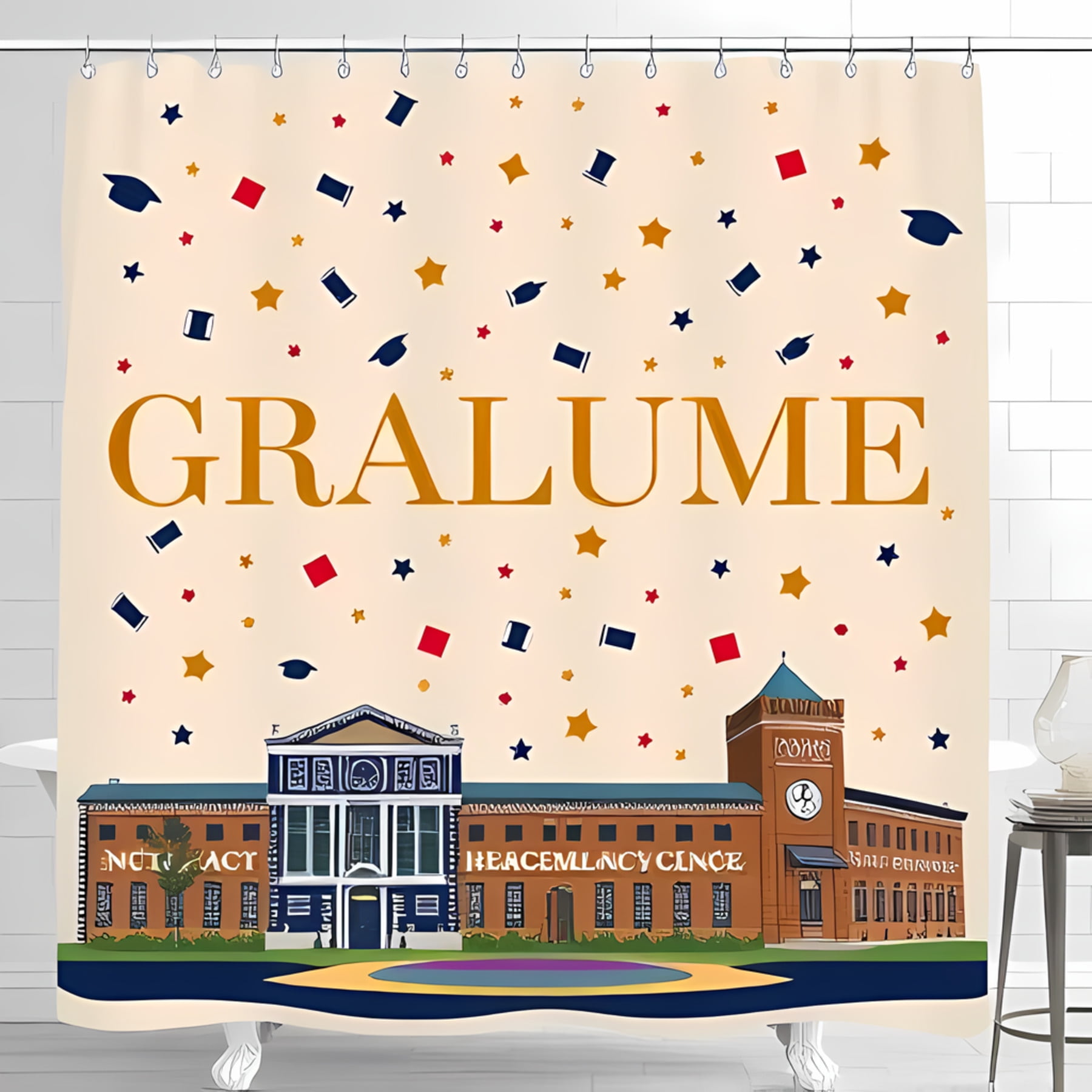 GRALUMME Graduation Shower Curtain - Festive Design with Colorful ...