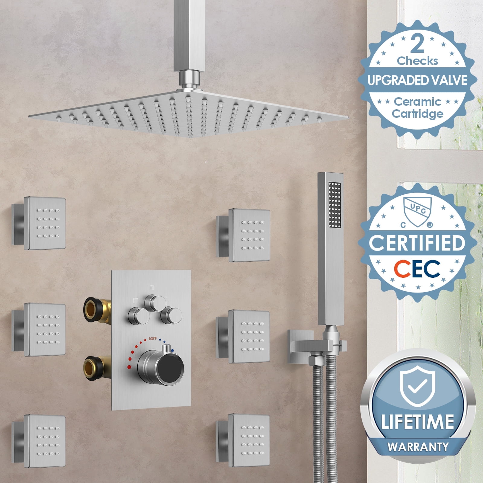 GRANDJOY 12 inch Celling Mount Shower System, Bathroom Complete Shower ...