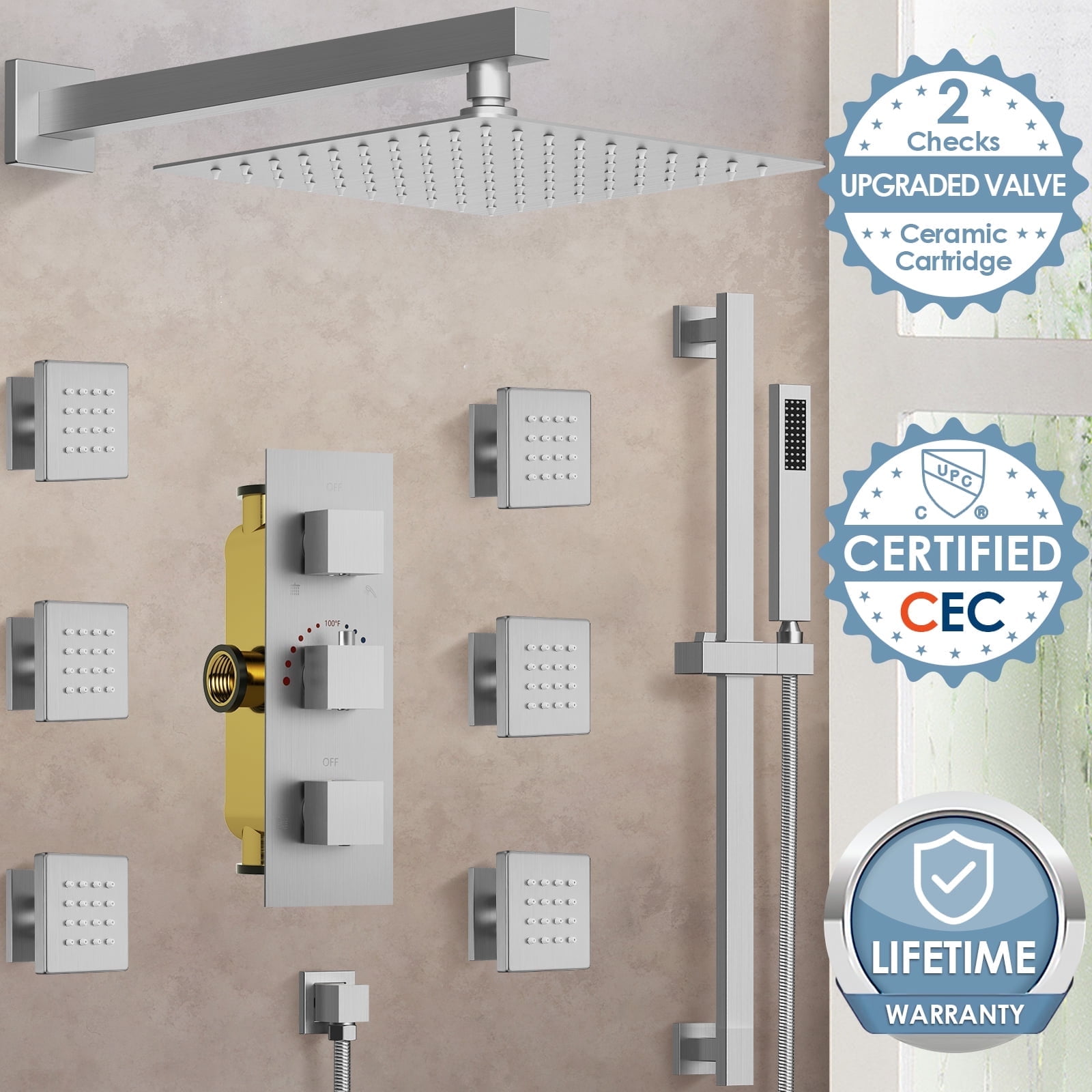 GRANDJOY 12 inch Complete Shower System, Wall Mount Rain Luxury Shower Faucet Set, Hand Shower ...