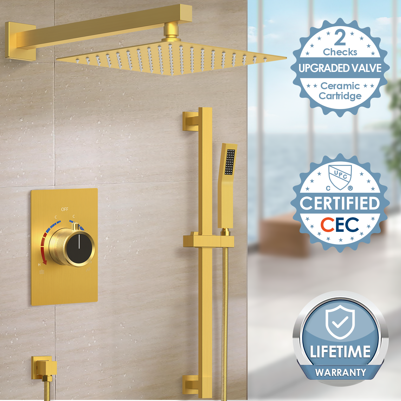 GRANDJOY 10 inch Rain Shower Faucet System , 2.5 GPM Shower Head Set ...