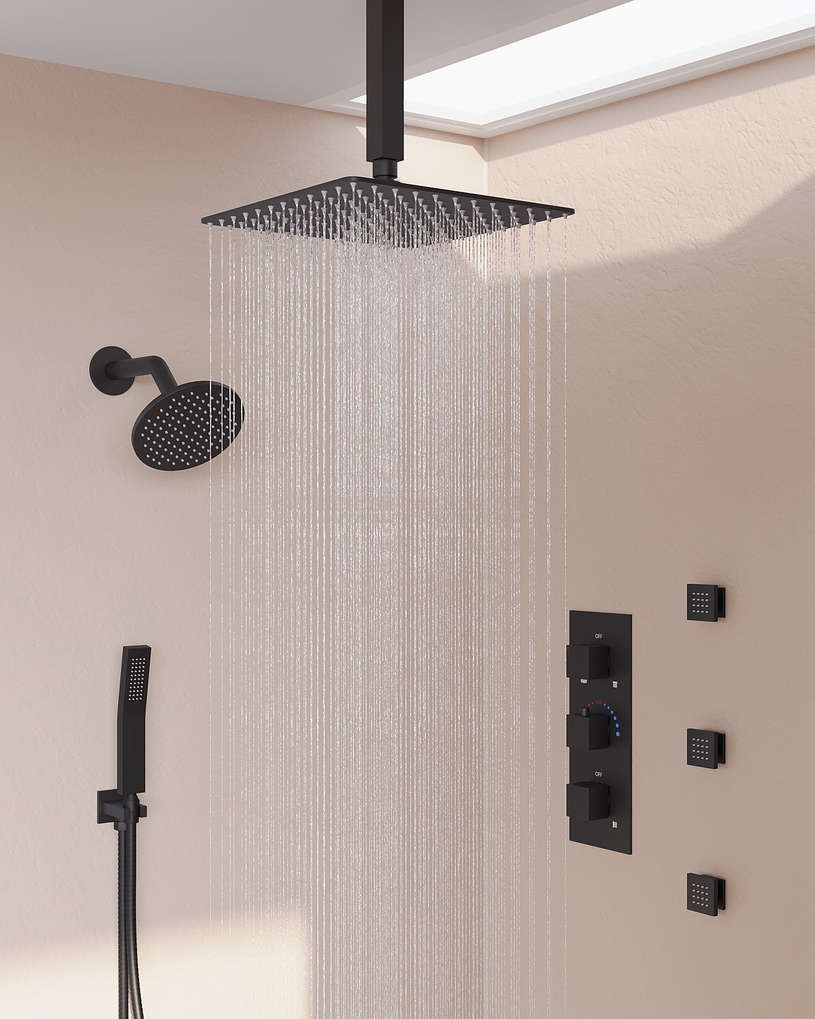 GRANDJOY Celling Mount 12 in. Shower System Rain Stainless Steel ...