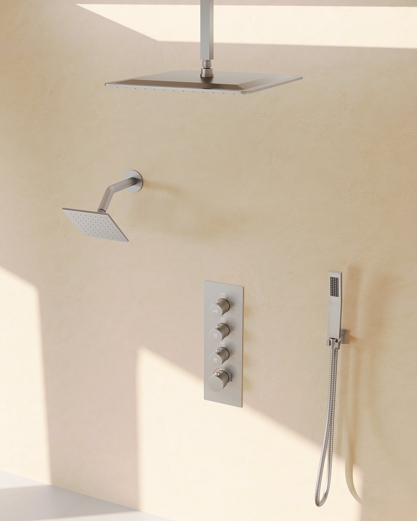 GRANDJOY Dual Shower System, Stainless Steel 16 in. Celling Mount ...