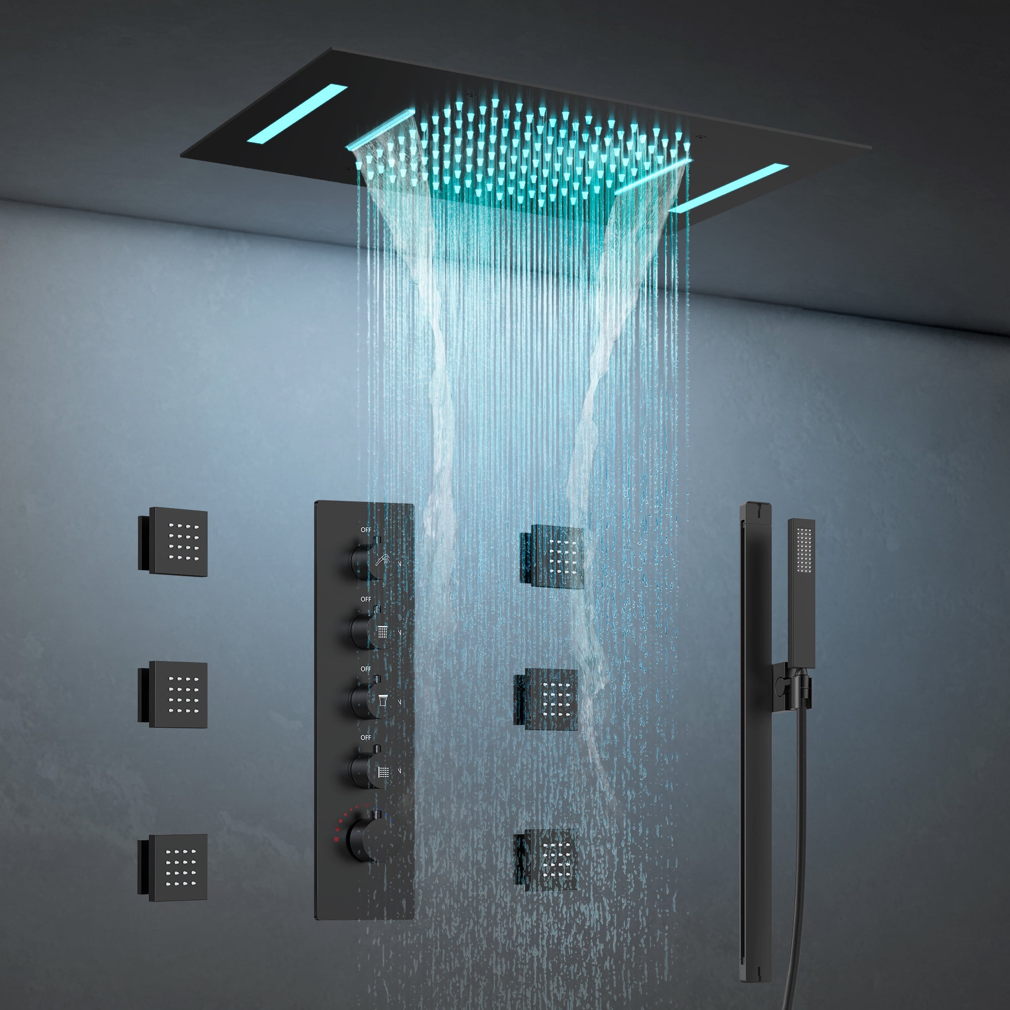 GRANDJOY LUXURY Shower Faucet Set, 22"x15" LED Ceiling Mount Rainfall ...