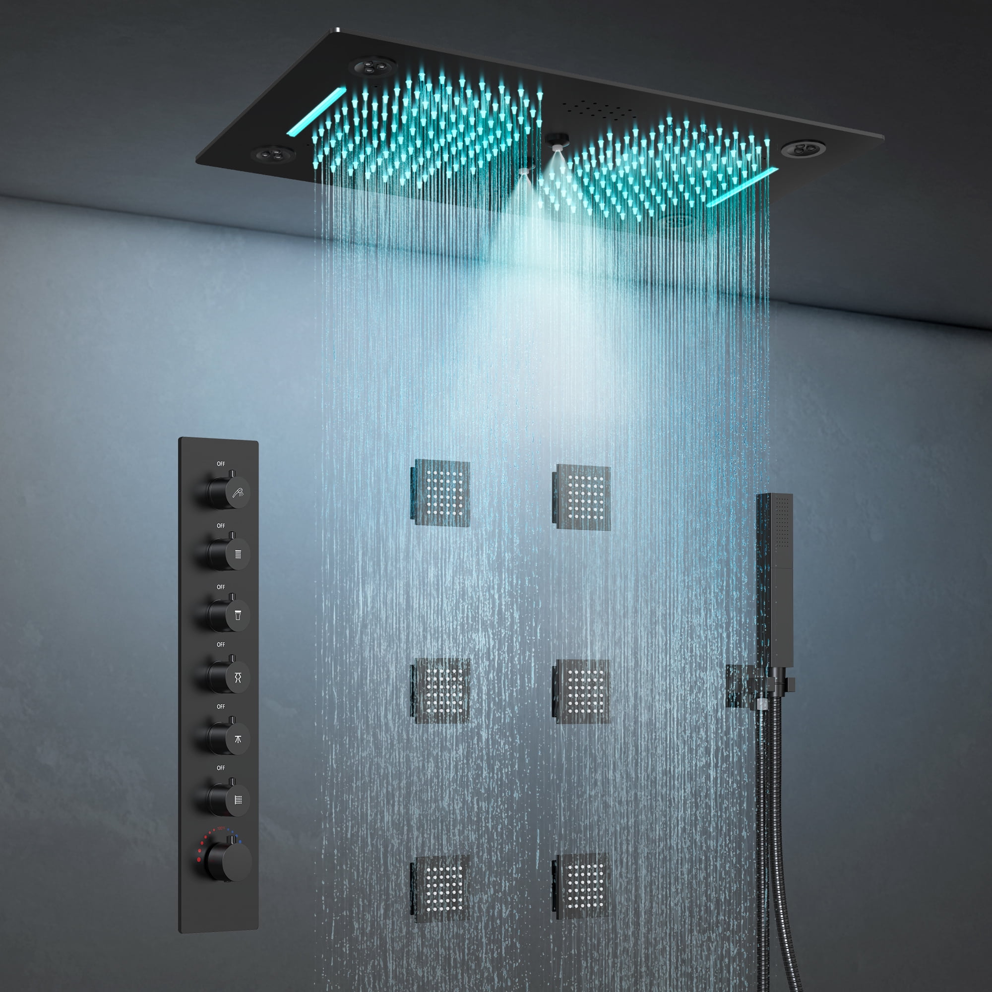 GRANDJOY LUXURY Shower System, 27x15 inch Ceiling Mount 64 Color RGB ...