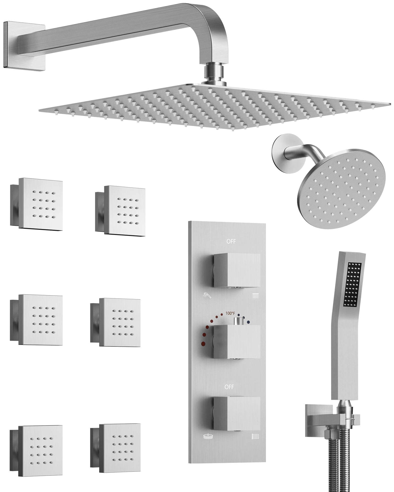 GRANDJOY Rainfall Dual Shower Heads System Set 12 & 6 inch Double ...