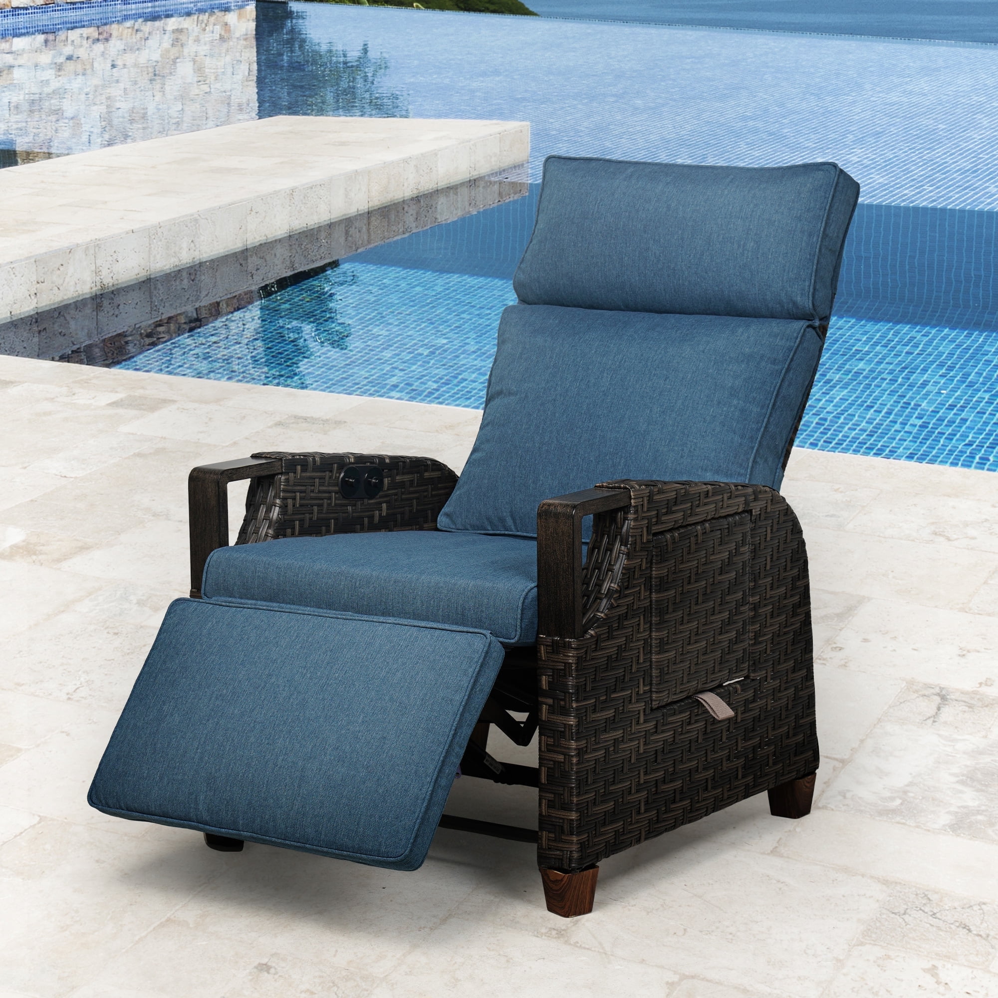 GRANDPATIO 1PC Wicker Indoor/Outdoor Recliner with Independent Backrest ...