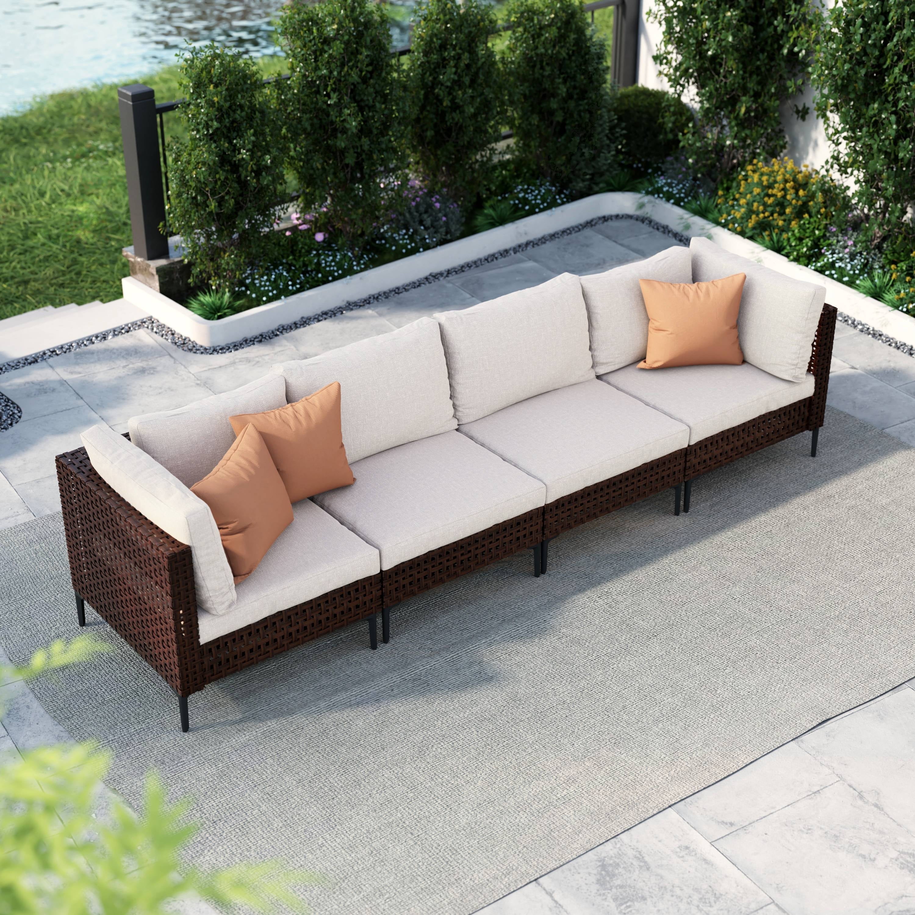 GRANDPATIO 4-Piece Open Weave Wicker Patio Furniture Set, Boho Outdoor ...