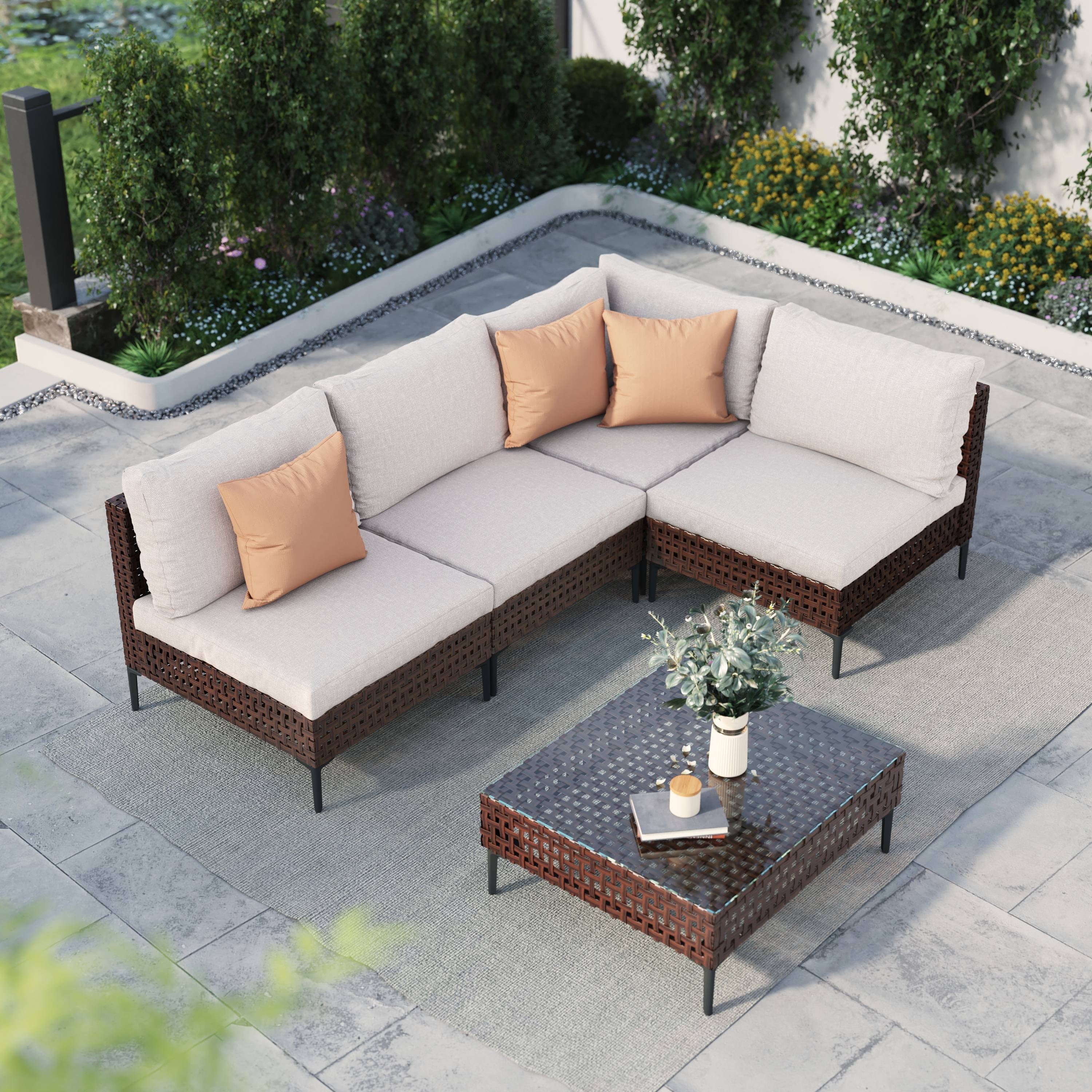 GRANDPATIO 5-Piece Open Weave Wicker Patio Furniture Set, Boho Outdoor ...
