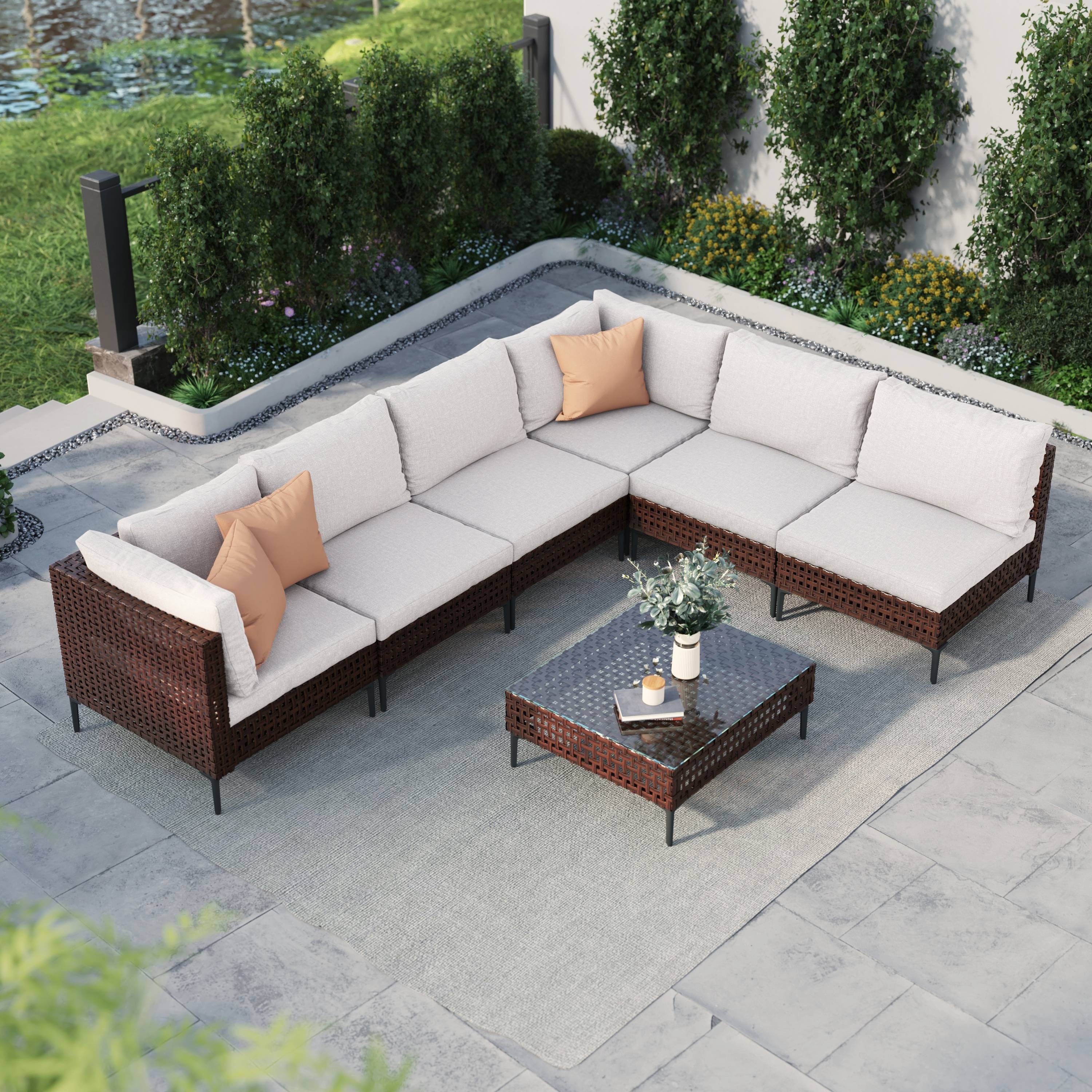 GRANDPATIO 7-Piece Open Weave Wicker Patio Furniture Set, Boho Outdoor ...