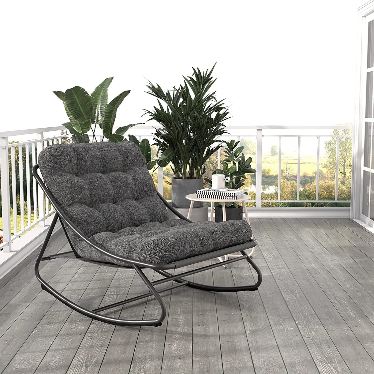 GRANDPATIO Outdoor&Indoor Steel Rocking Chair, Padded Cushion Rocker ...