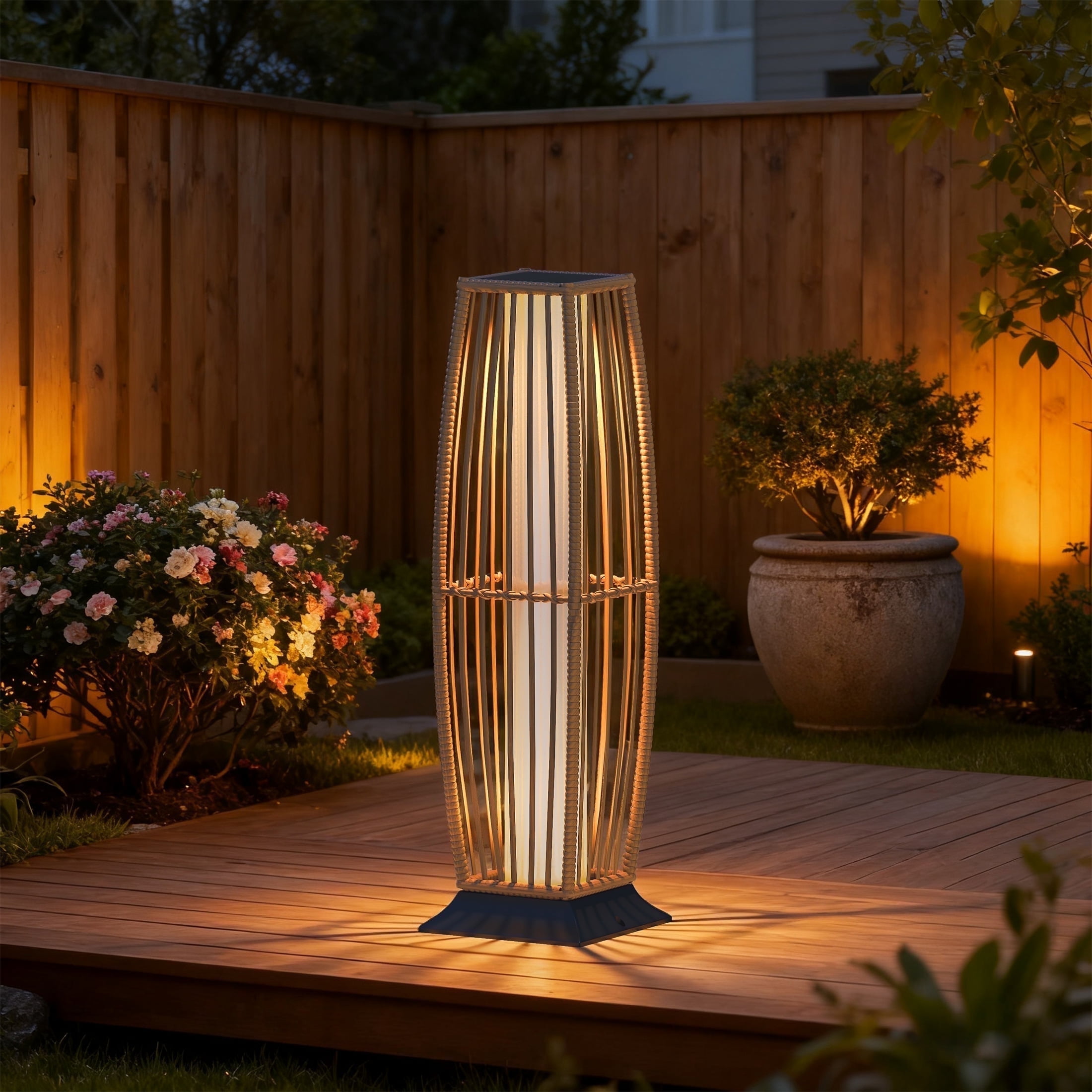 GRANDPATIO Solar Outdoor Floor Lamp Waterproof Wicker Boho Light for ...