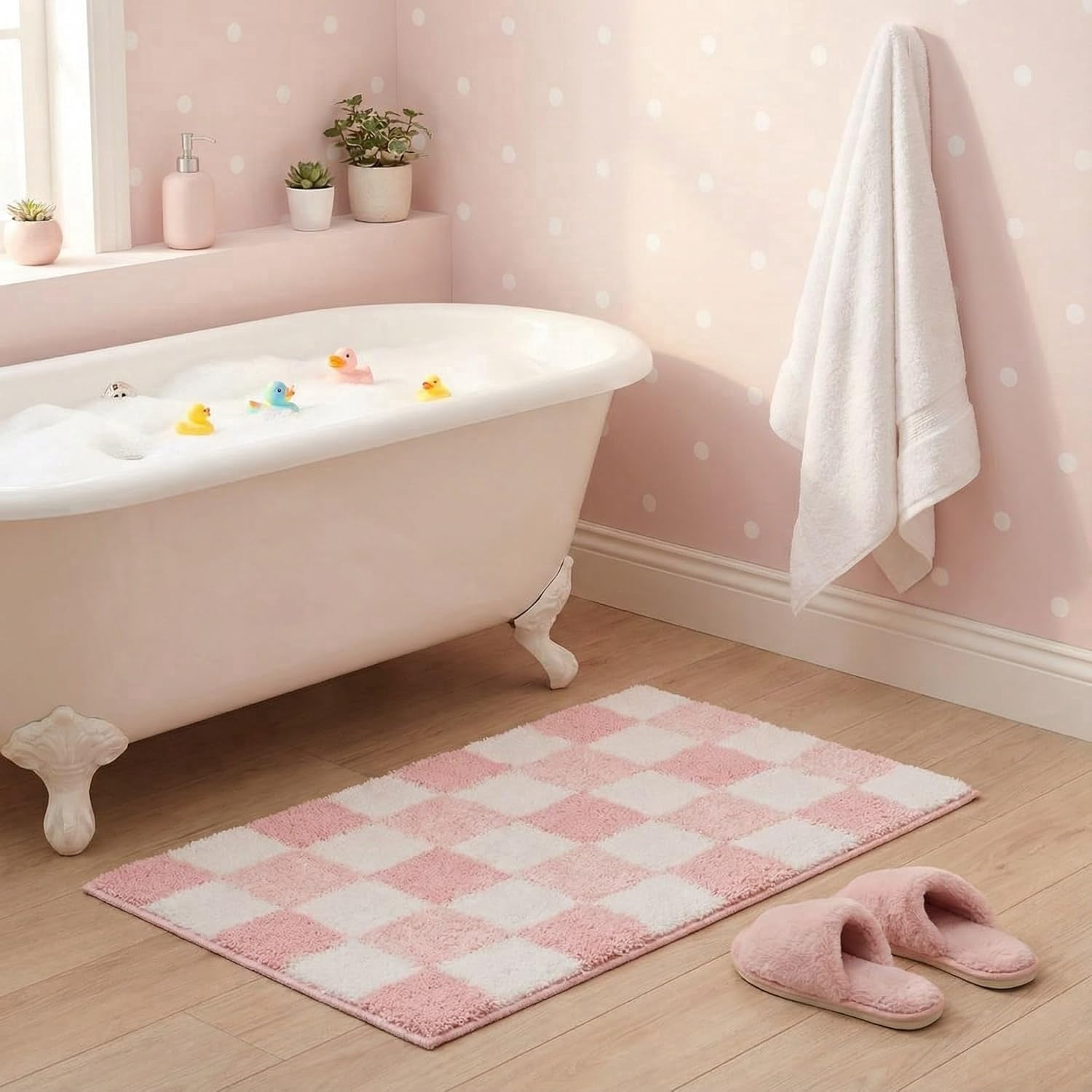 GRANNY SAYS Bathroom Rug, Checkered Bath Mat, Microfiber Non Slip ...