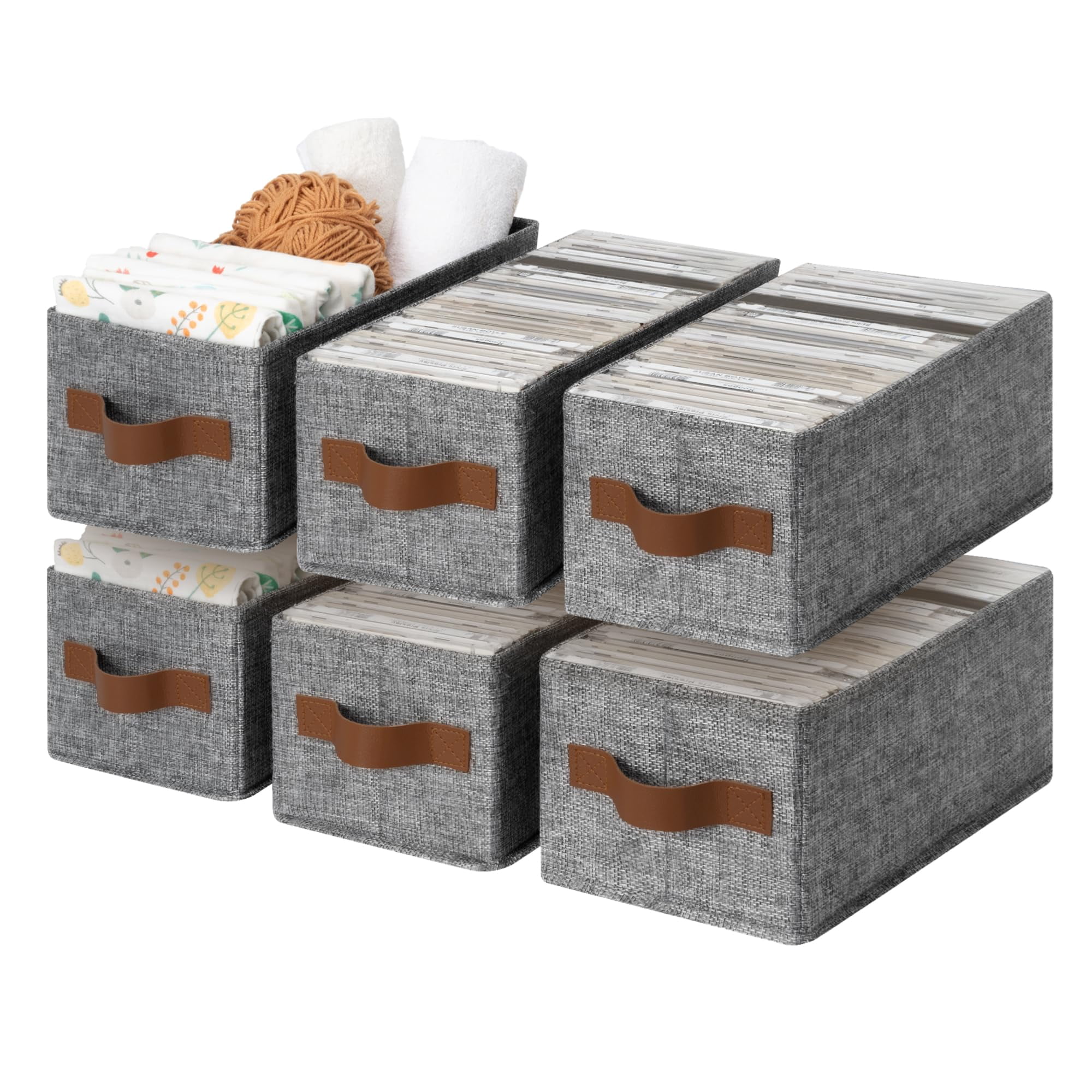 GRANNY SAYS Small Fabric Storage Bins with PU Handles, Storage Baskets ...