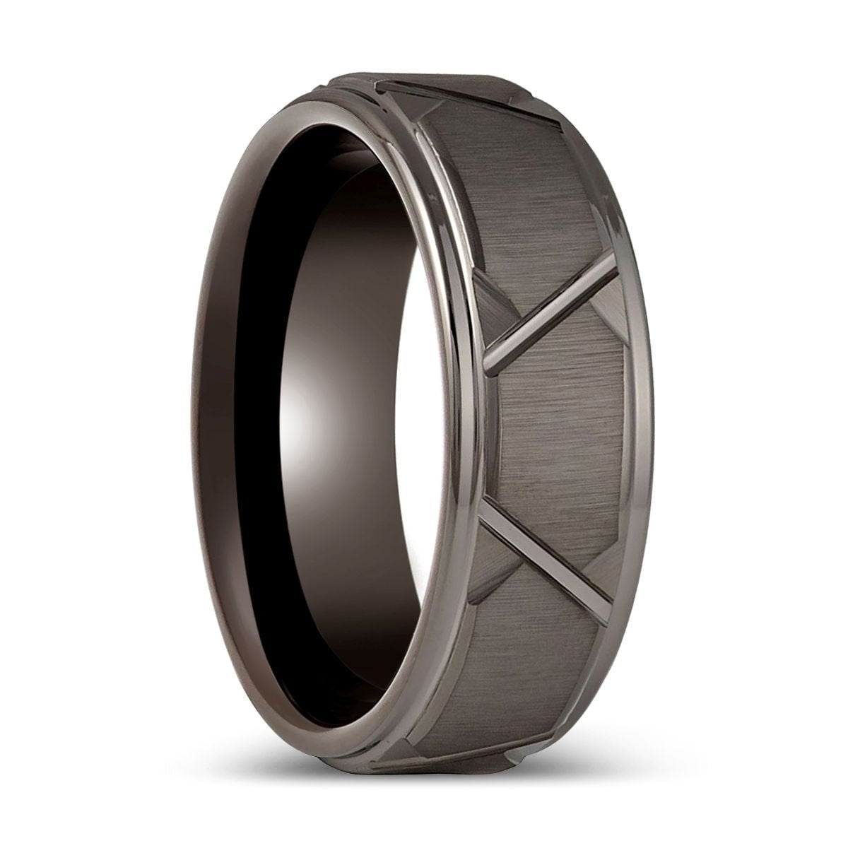 GRAPHIZOID | Gun Metal Tungsten Ring, Trapezoids Design, Stepped Edge ...