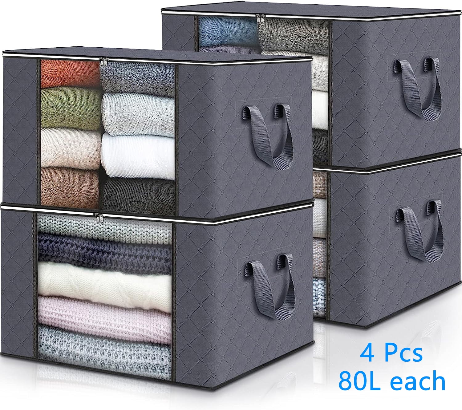 GRAREND Extra Large Wardrobe Storage Bags with Zippers, 80L Capacity ...