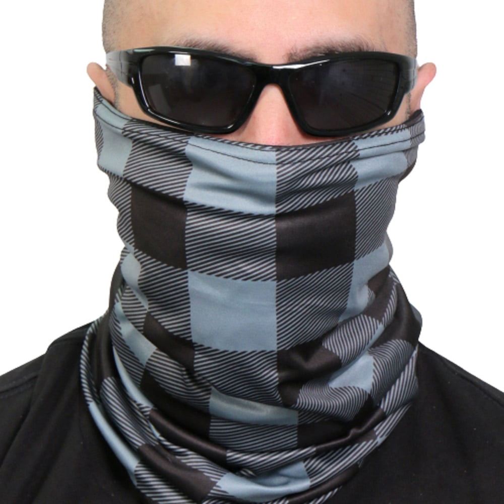 Gray & Black Plaid, Face Cover Tube Neck Gaiter - Breathable 100% ...