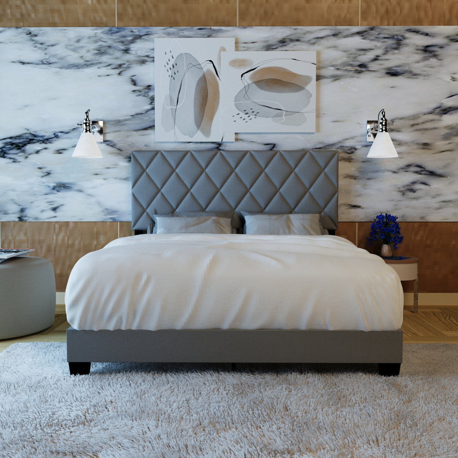 GRAY QUEEN SIZE ADJUSTABLE BED FRAME VELVET FABRIC COMFORTABLE AND ...