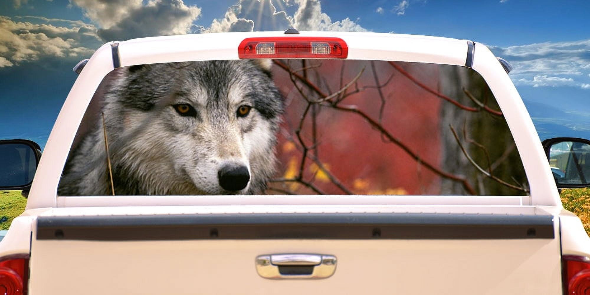 GRAY WOLF Rear Window Graphic decal tint truck wolves view thru vinyl ...