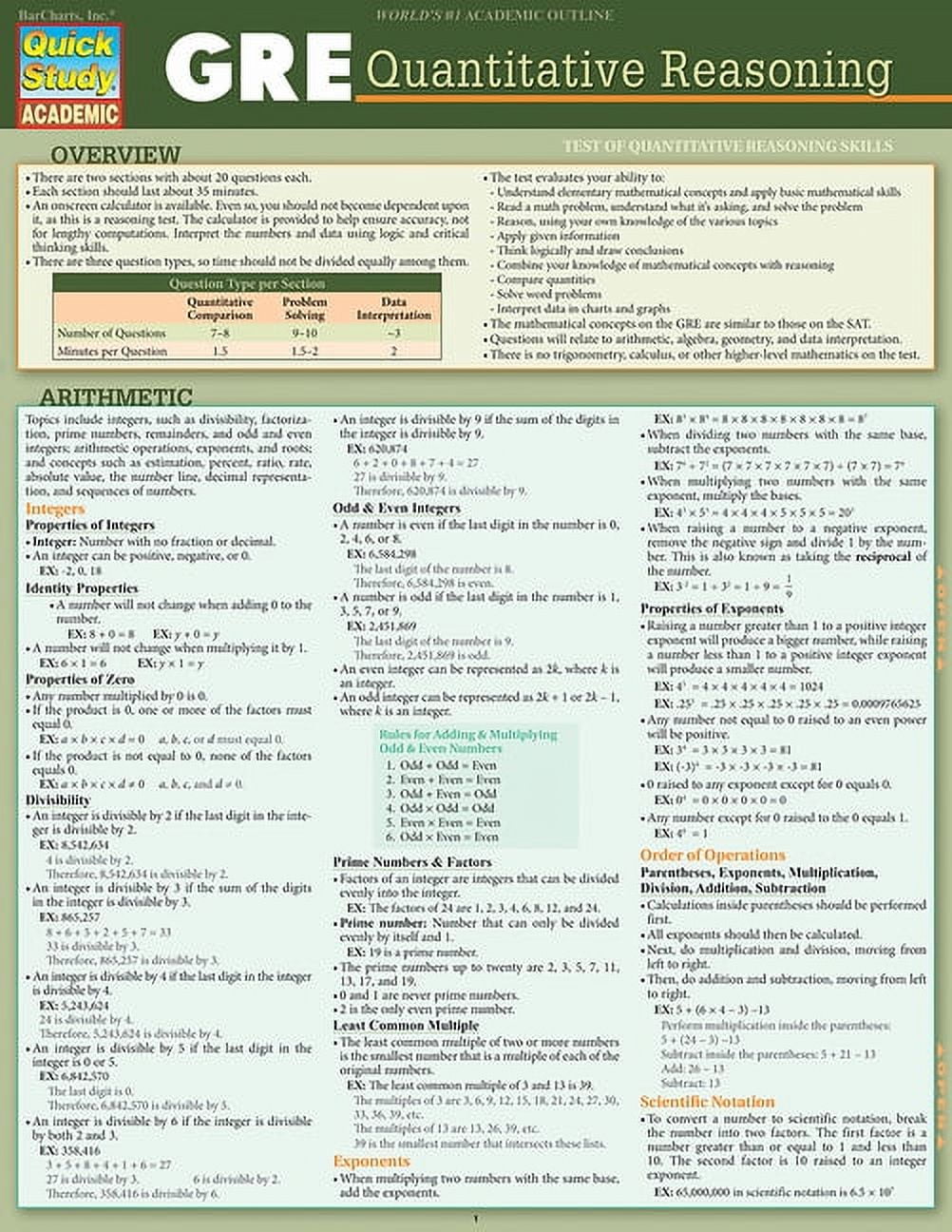 GRE - Quantitative Reasoning : QuickStudy Laminated Reference Guide ...