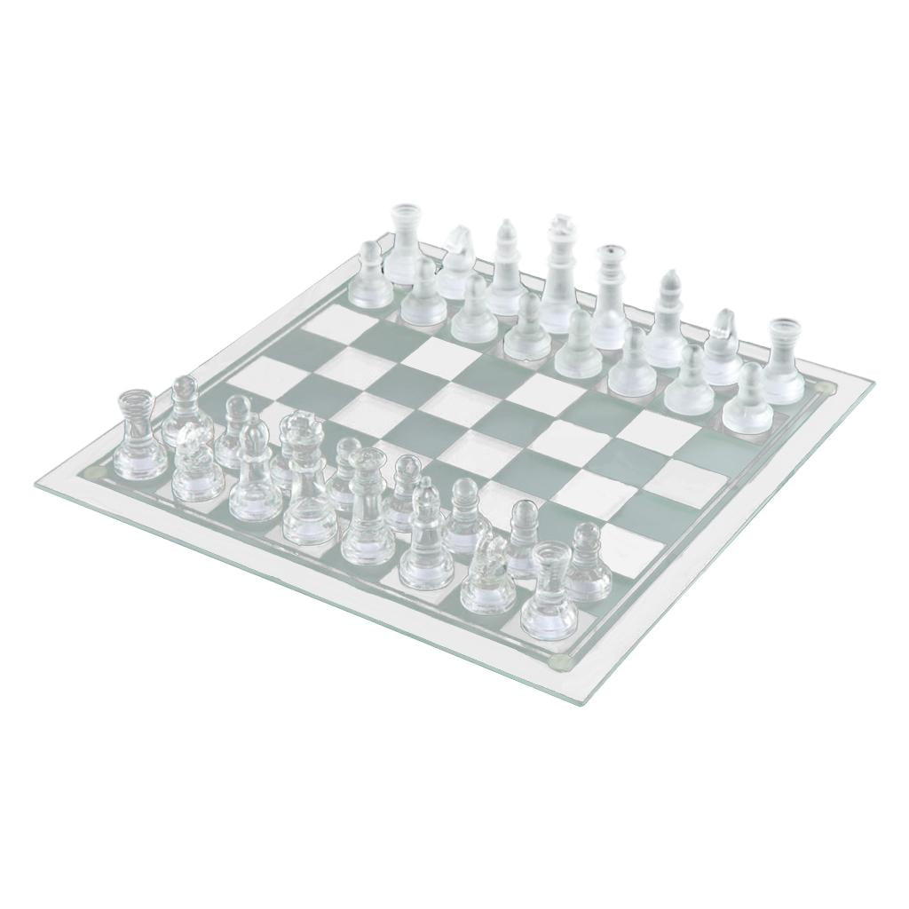 Great Gift Large Glass Chess Set with Frosted Pieces for Adults, 25cm ...