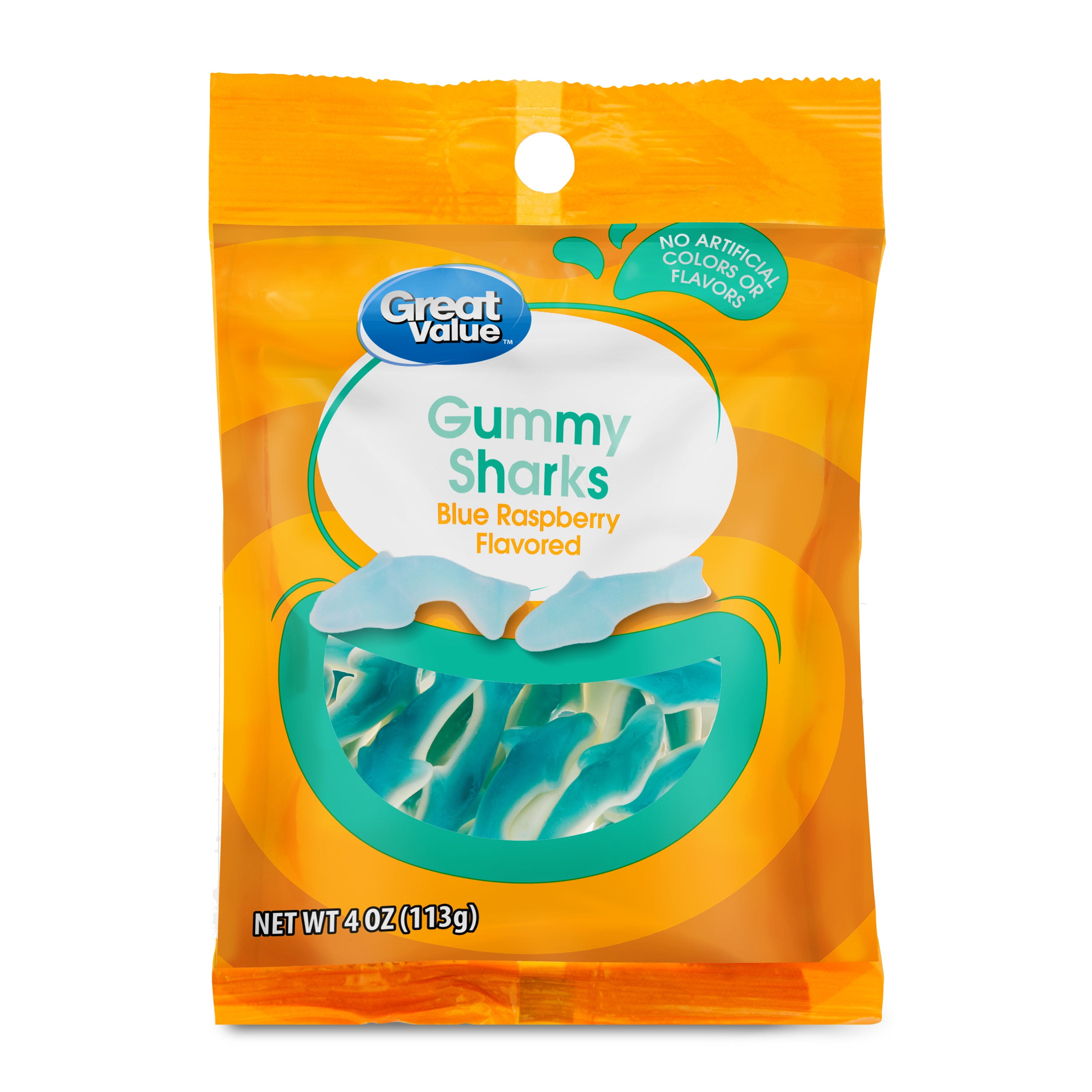GREAT VALUE NATURAL AQUA GUMMY SHARKS 4OZ - Walmart.com