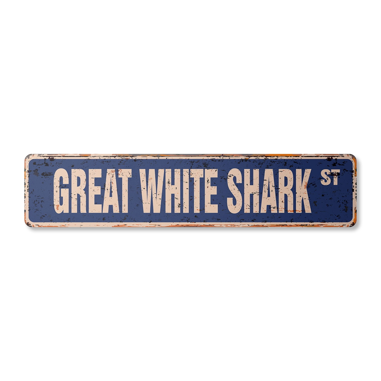 GREAT WHITE SHARK Vintage Aluminum Street Sign week ocean dangerous ...