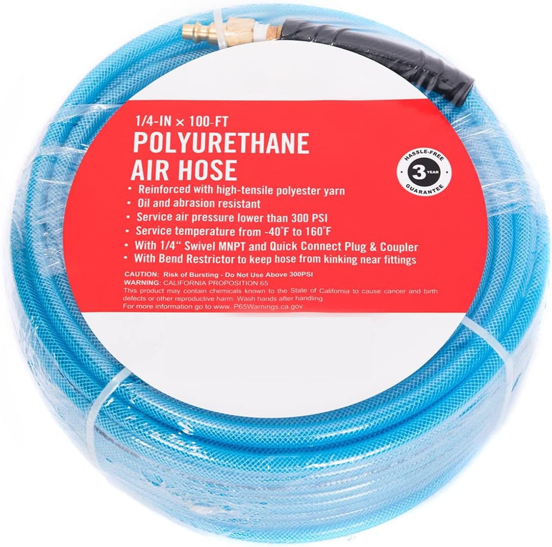 GREATLINE Air Compressor Hose 1/4"X100FT Reinforced Quick Connect ...