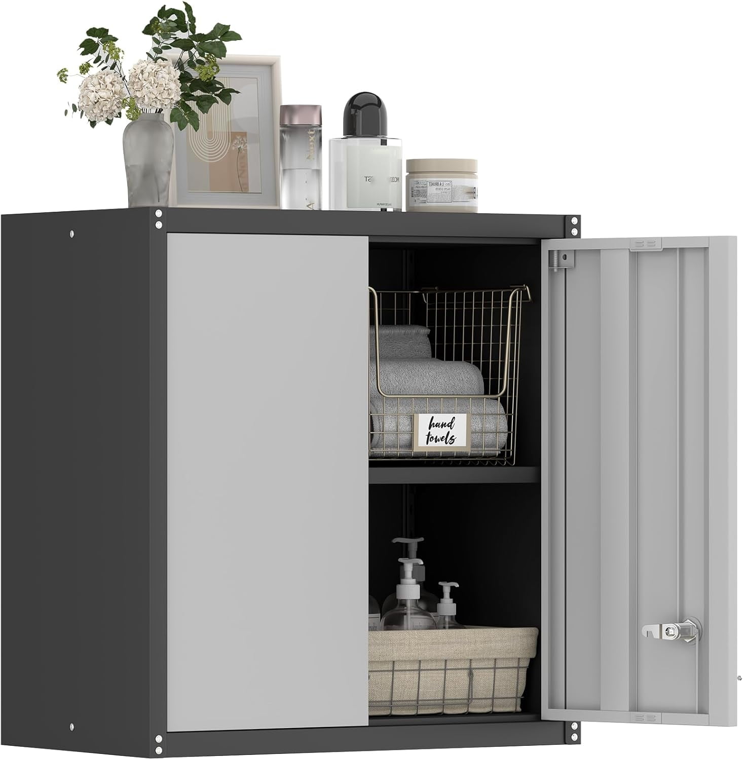 GREATMEET 27.95" H Lockable Storage Cabinet, Metal Garage Storage ...