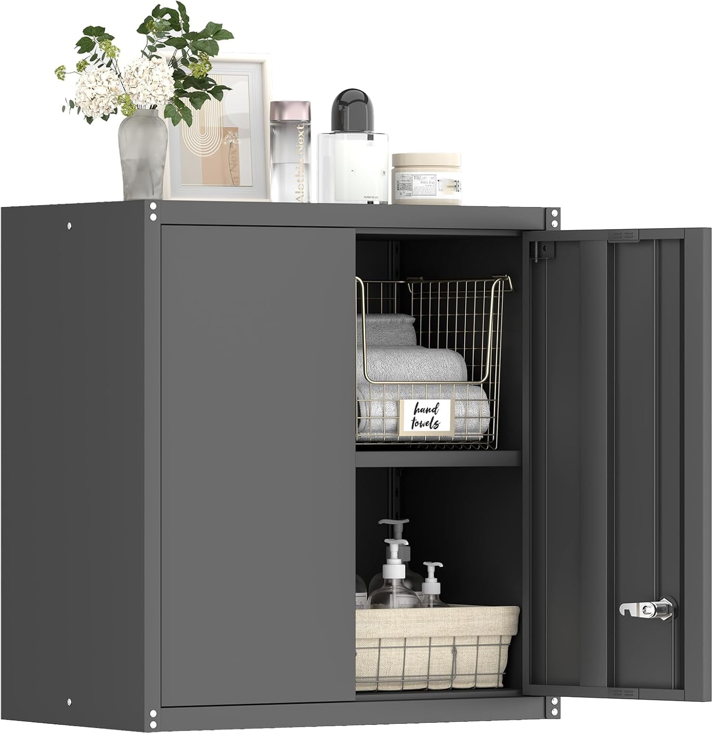 GREATMEET 28" H Locking Metal Garage Storage Cabinet with Doors and ...