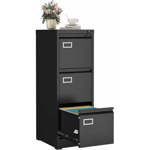 GREATMEET 3 Drawer File Cabinet with Lock, Metal Vertical File Cabinets ...