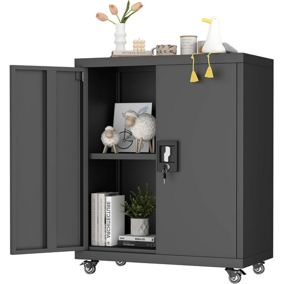 GREATMEET 31.5" H Metal Garage Storage Cabinet with Wheels, Lockable ...