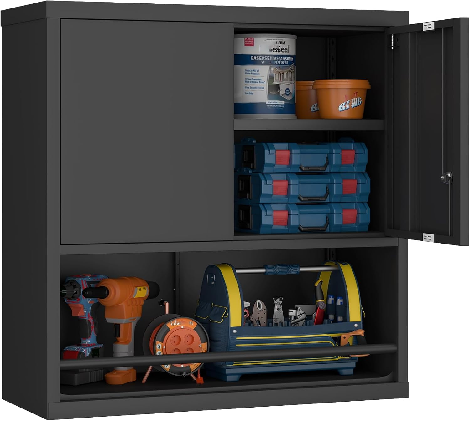 GREATMEET 31" H Locking Metal Garage Storage Cabinet with Doors and ...