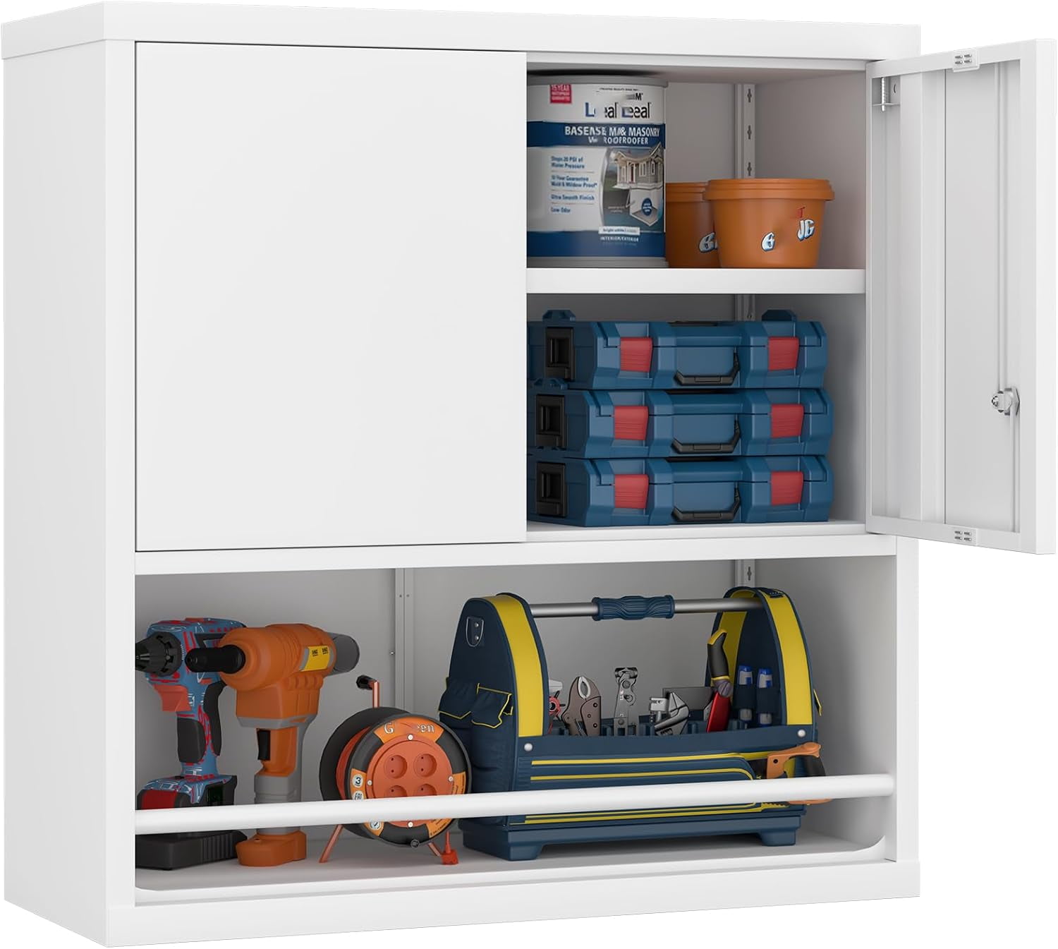 GREATMEET 31" H Locking Metal Garage Storage Cabinet with Doors and ...