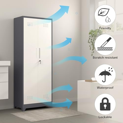 GREATMEET 65" H Broom Closet, Broom Closet Cabinet with Pegboard and ...