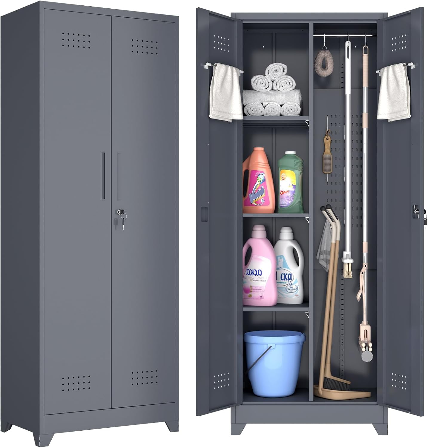 GREATMEET 65" H Metal Garage Storage Cabinets with Lock Door and ...