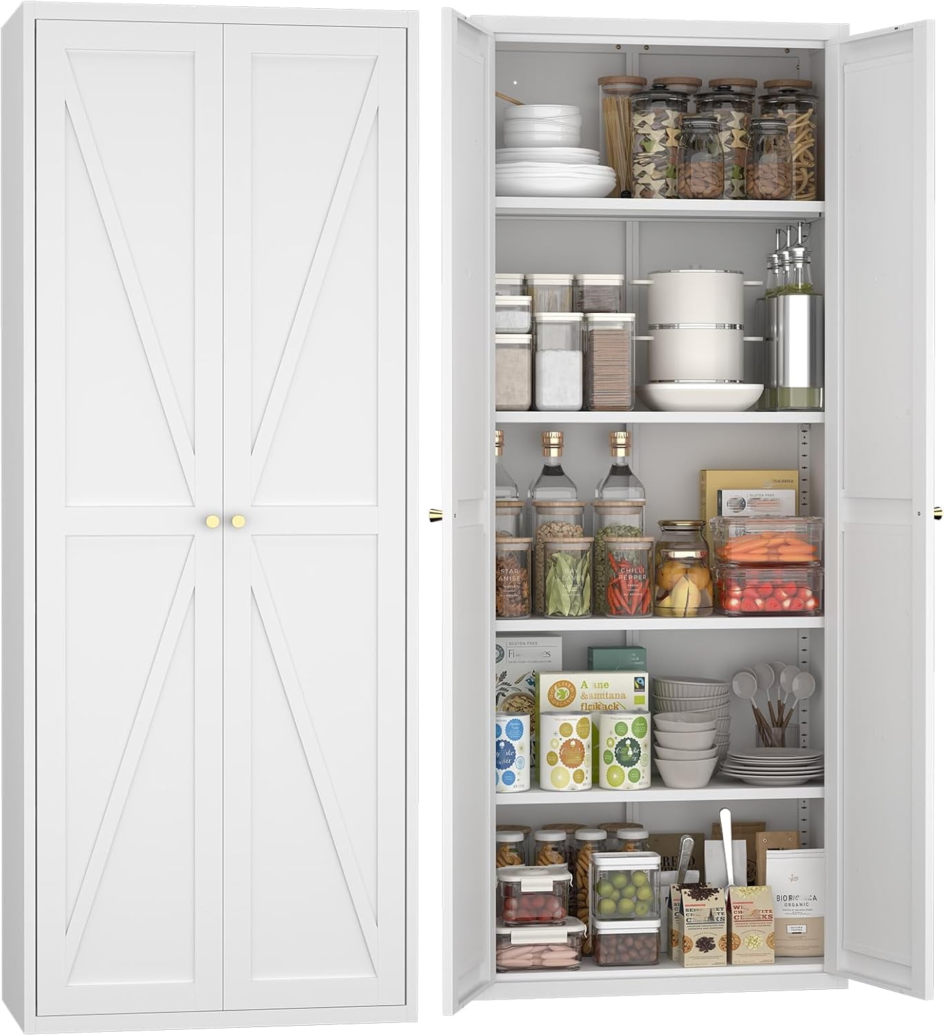 GREATMEET 71" Tall Storage Cabinet, Metal Food Pantry Cabinet, Pantry ...