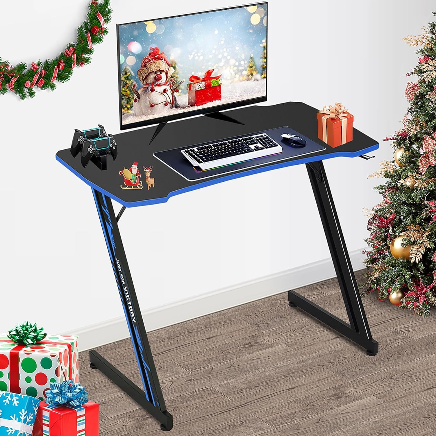 35" Gaming Desk Z Shaped Gaming Table Carbon Fiber Surface Desk Home ...