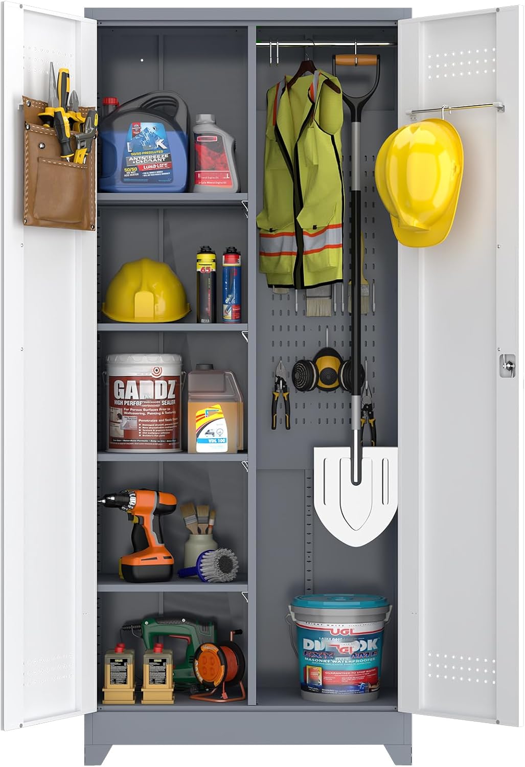 GREATMEET Broom Storage Cabinet，72.8" Metal Garage Storage Cabinets for ...
