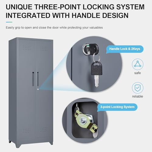 GREATMEET Broom Storage Cabinet，Multifunctional Cleaning Supply Cabinet ...