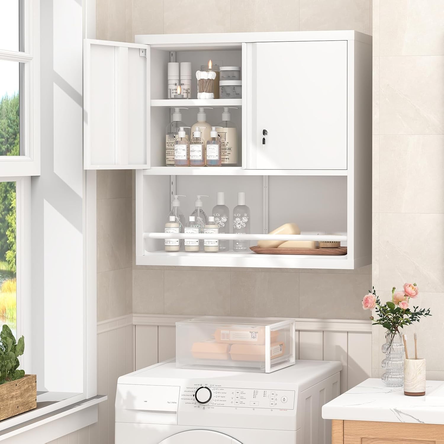 GREATMEET Locking Metal Garage Storage Cabinet with Doors and Shelves ...