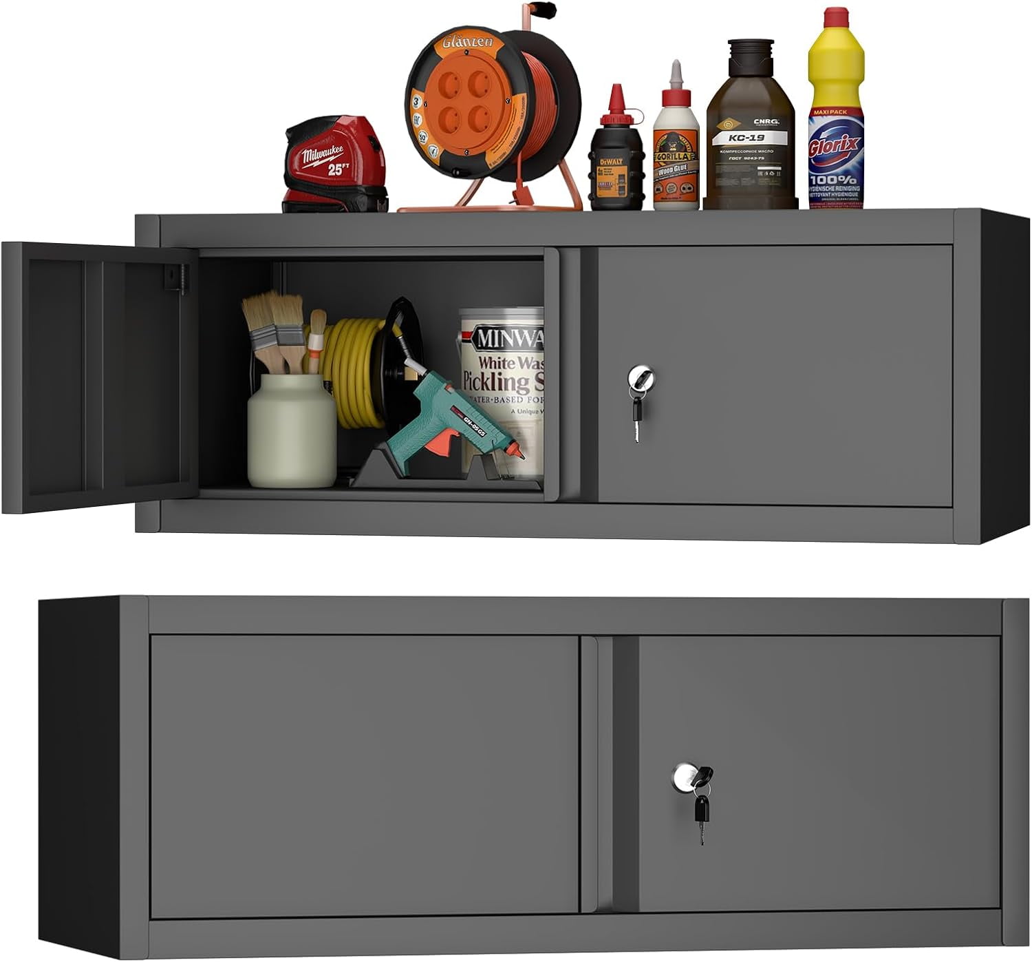 GREATMEET Metal Garage Storage Cabinets, Lockable Storage Cabinet with ...