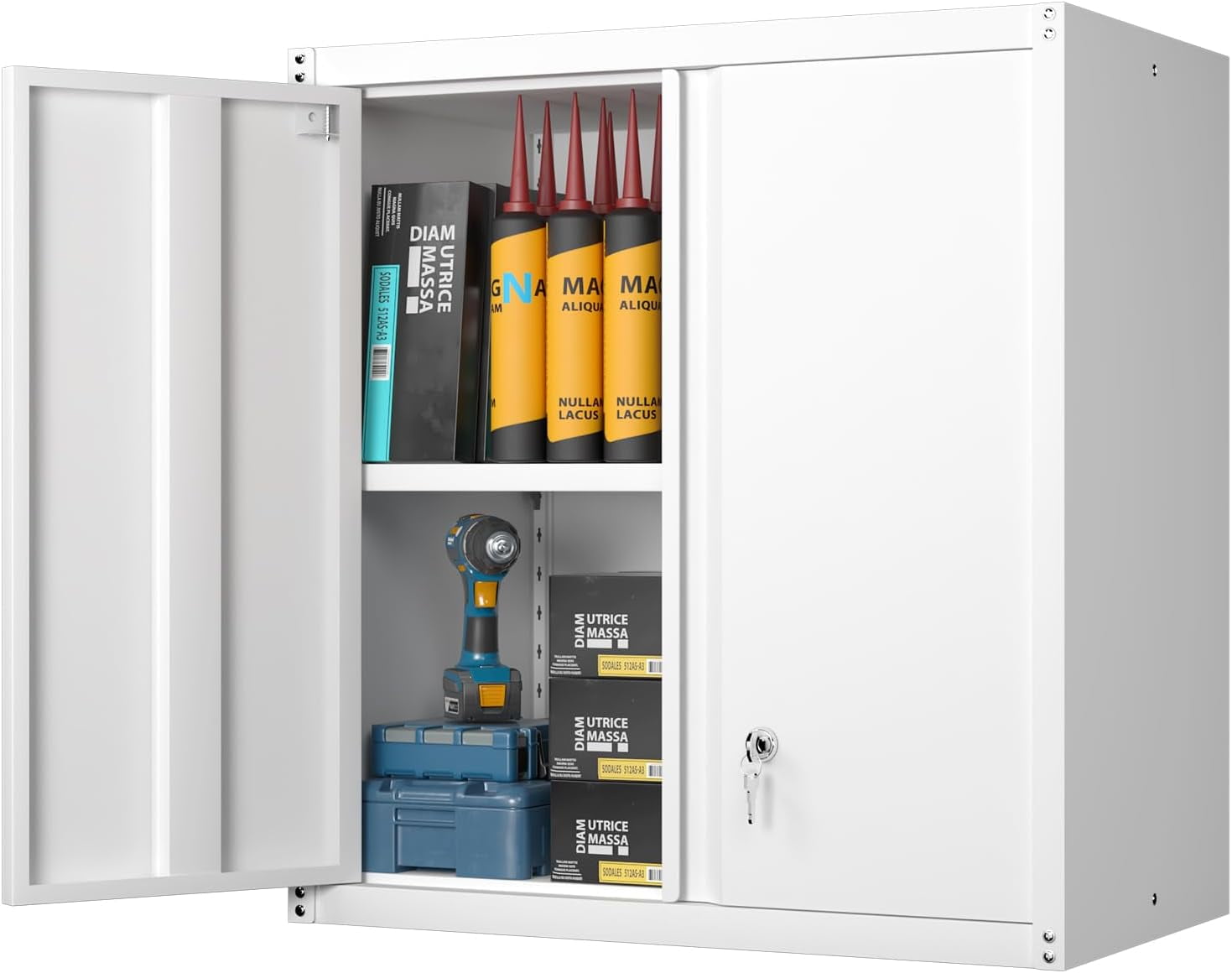 GREATMEET Metal Wall Cabinet with Lock,Wall Mount Metal Storage ...