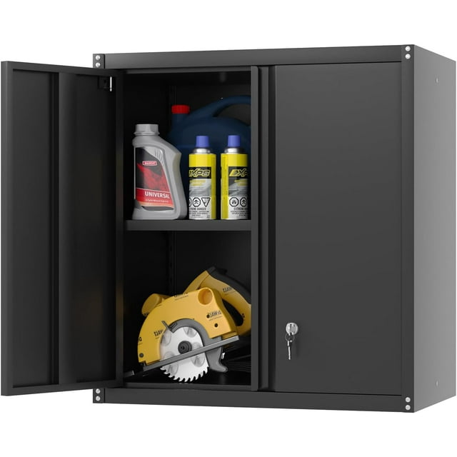 GREATMEET Metal Wall Cabinet, Metal Garage Storage Cabinet with Lock ...